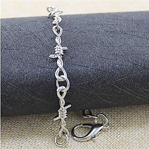 Gothic Punk Barbed Wire Thorns Chunky Brambles Link Chain Bracelet Set Couple Friendship Hip Hop Rock Cool Adjustable Bangle Jewelry for Women Men-silver