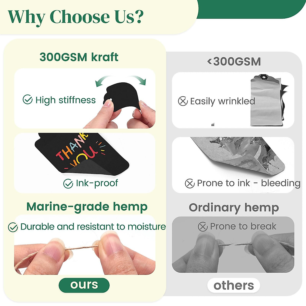 125pcs Black Paper Gift Tags with Free 200 Root Natural Jute Twine