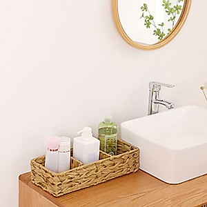 Zerodeko Seagrass Wicker Baskets 3 Grid Water Hyacinth Storage Bins Rattan Woven Baskets Dedsktop Sundries Container Stationary Box for Office Home