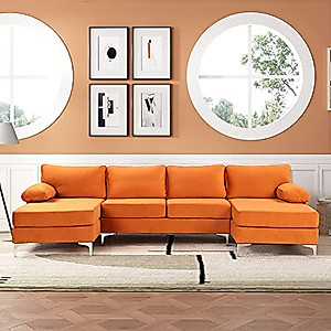 Casa AndreaMilano Modern Large Velvet Fabric U-Shape Sectional Sofa, Double Extra Wide Chaise Lounge Couch