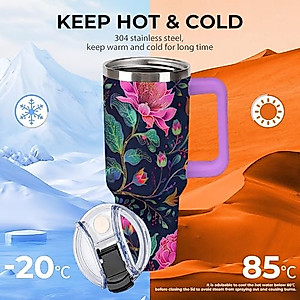 William Morris Insulated Tumbler with Lid And Straw Stainless Steel Travel Coffee Mug 40oz Violet-style