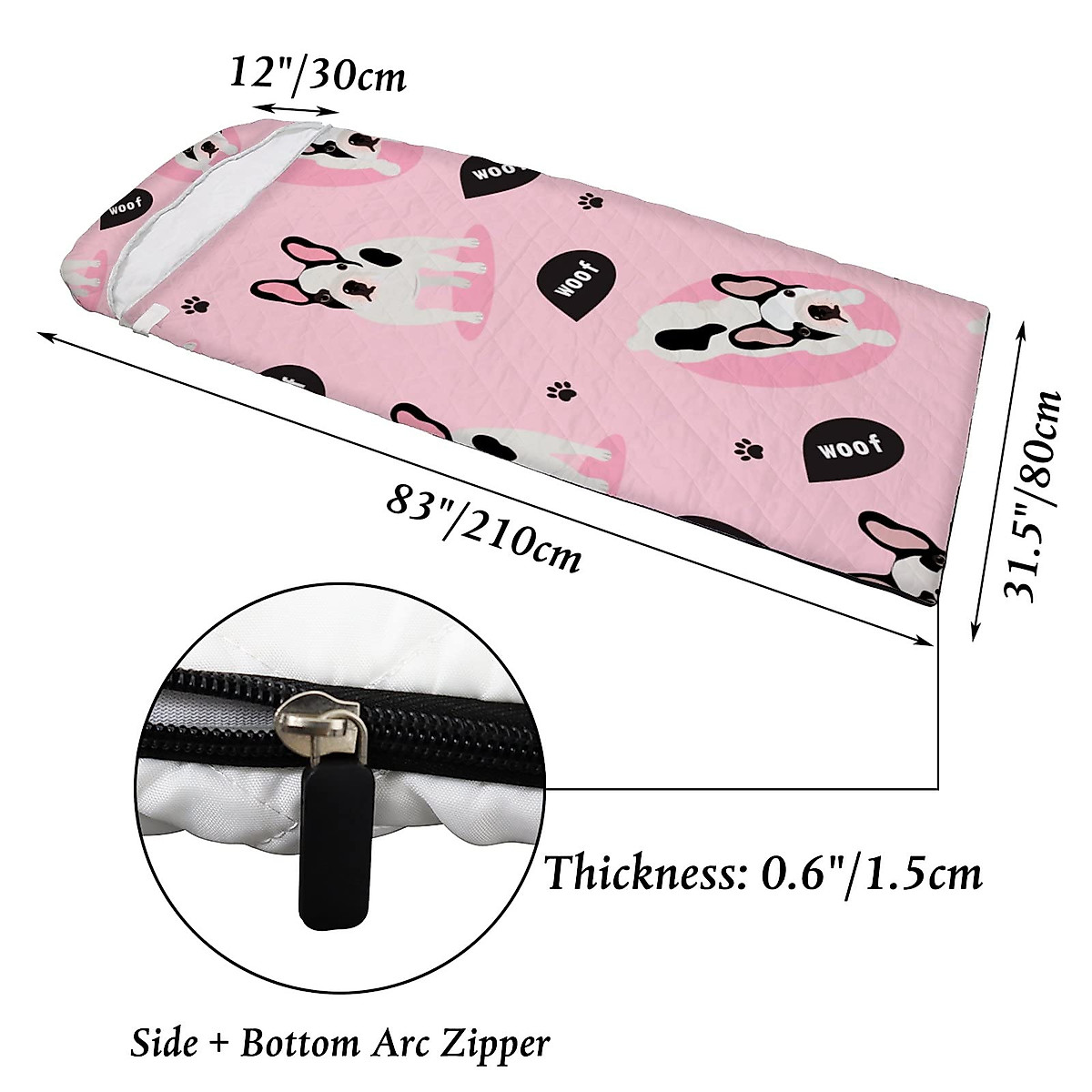 Portable Sleeping Bag Cute Dog Puppy Animal Pink Sleep Bag Cover Mat for Travel Camping Hiking Women Men Adult 3 Seasons