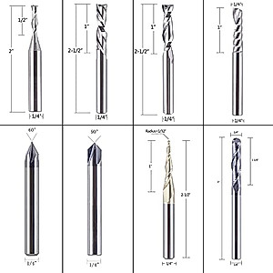SpeTool 8Pcs Carbide CNC Router Bits Set 1/4 Inch Shank for Woodworking Detail Carving Trimming V Groove Engraving Slotting Mortise