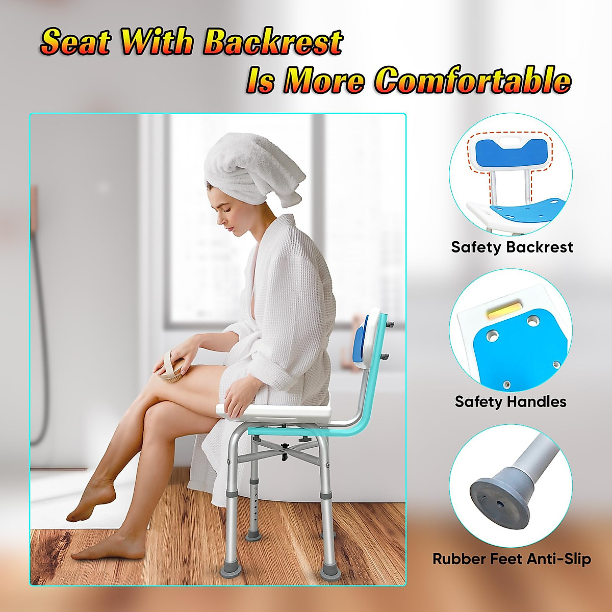 Bcareself Shower Stool with Back Heavy Duty Shower Chair for Inside Shower 500lb Narrow Bathtub Shower Saet with Height Adjustable Tool-Free Assembly for Elderly Seniors Disabled Handicap Pregnant