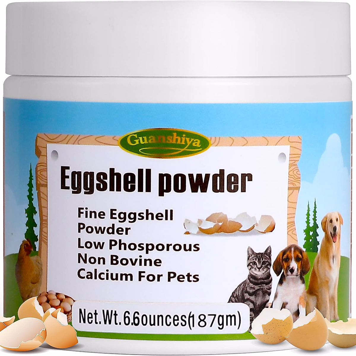 Eggshell Powder 6.6 oz - Eggshellent Calcium for Dogs and Cats, Fine Eggshell Powder Calcium Supplement for Dogs and Cats, Promotes Healthy Bones, Teeth, Joint, and Muscle Contraction in Pets