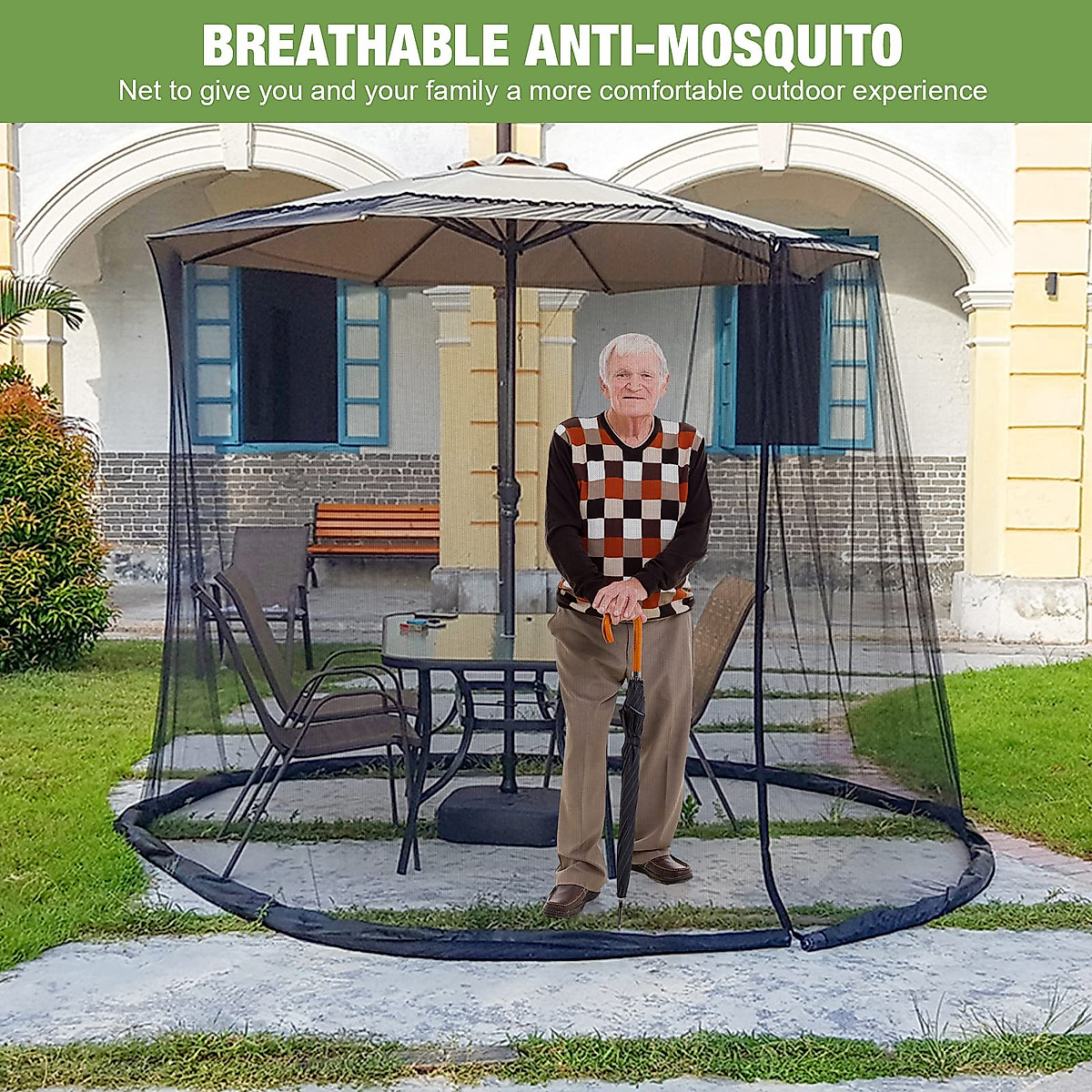 Sanwuta 2 Pcs Patio Umbrella Screen Patio Umbrella Mosquito Netting Fits 7-11ft Outdoor Umbrellas and Patio Tables, Does Not Contain Patio Umbrella