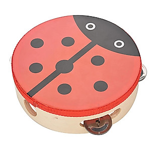 15cm Wood Handheld Tambourine Metal Jingles Hand Held Percussion Drum for Kids Dance Song Gifts(1#)