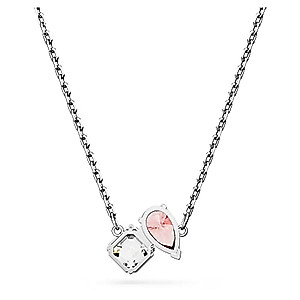 SWAROVSKI Attract Soul Necklace with Square Cut Clear and Pink Crystal on a Rhodium Plated Setting with Matching Chain