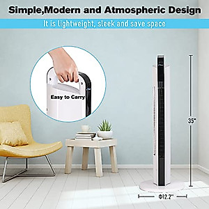 E-Macht Tower Fan 35 Inch Oscillating Fan, Bladeless Floor Fans with 3 Speeds, 3 Modes, 80° Oscillating, 8H Timer, Remote Control & LED Display Standing Fans for Home Room Office
