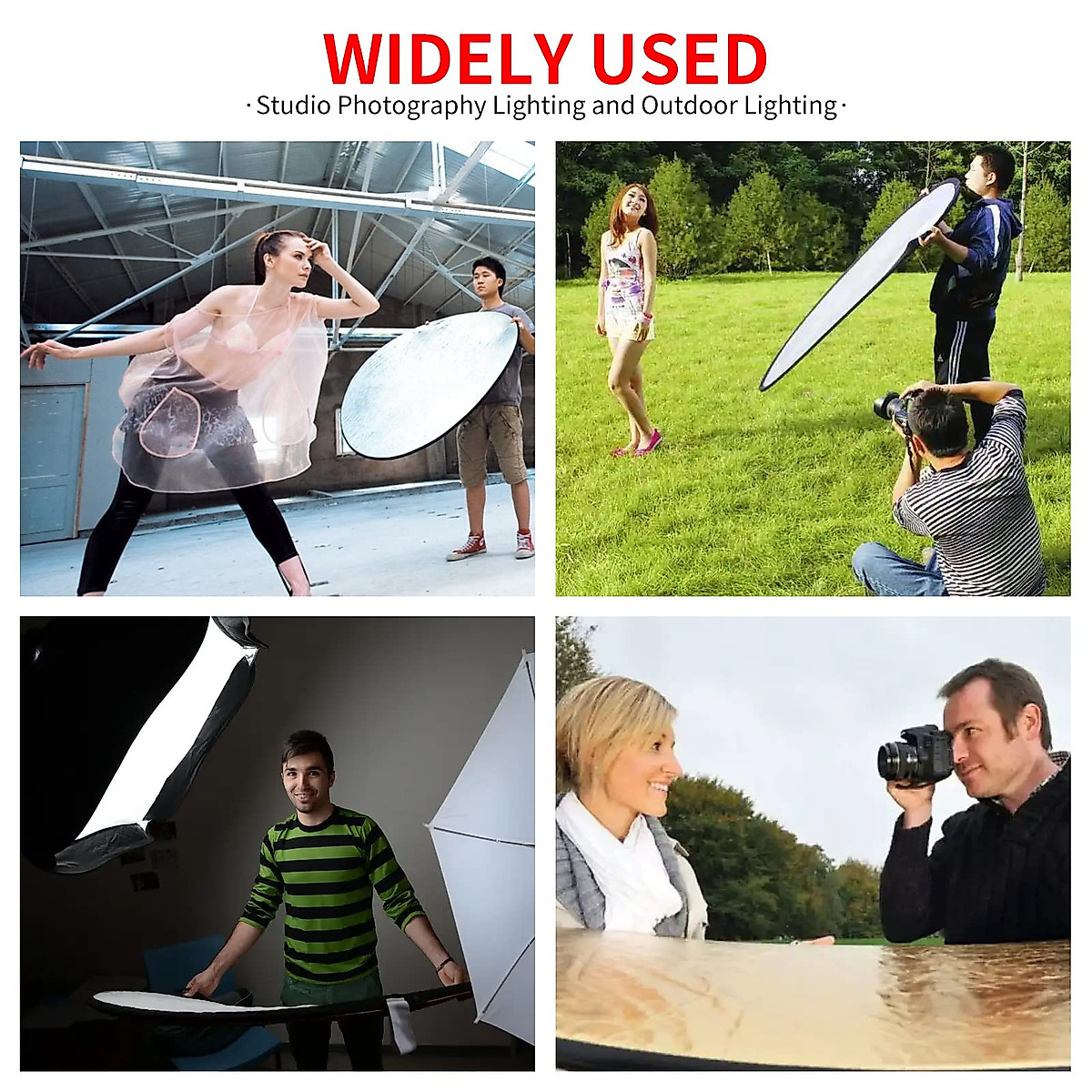FOTOCREAT Portable 5-in-1 Oval 60”X80”/150X200cm Reflector Translucent Professional Collapsible Multi-Disc Light Reflector with Handles Silver, Black, Gold, White Surface for Photography Photo Studio