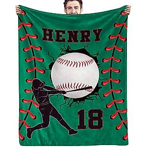 Pinkfulum Personalized Baseball Blankets with Name Numbers, Custom Baseball Team Game Throw Flannel Blankets Stuff Gifts for Boys Sports Lover Fans Kids Adult