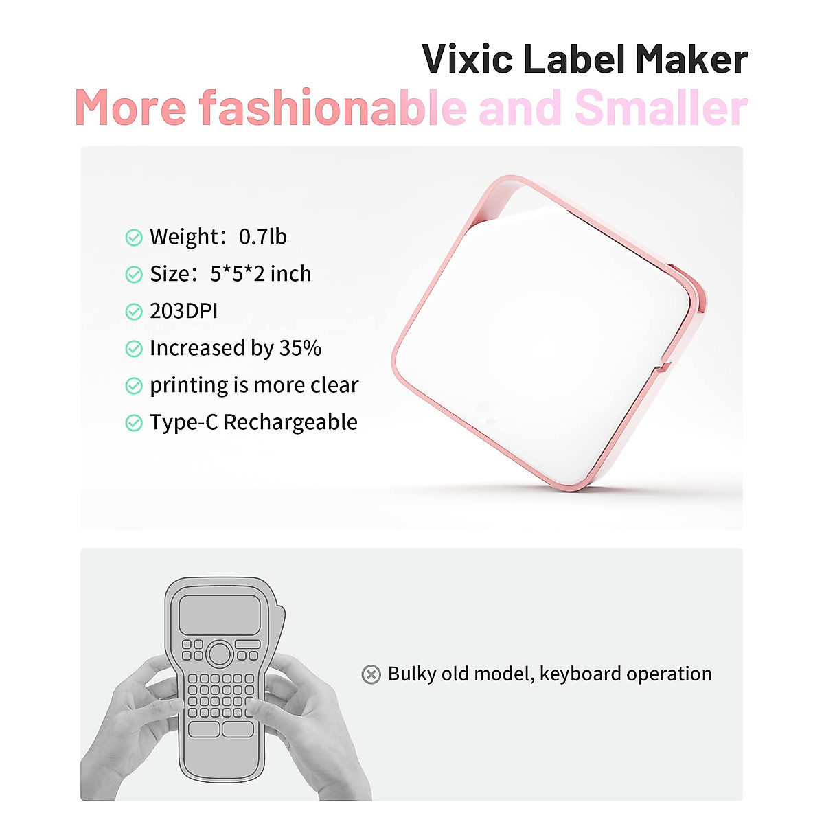 Vixic Label-Maker-Machine-with-Tape D1600 Portable Bluetooth-Label-Printer Wireless Labeler Label Maker Machine for Home & Office Organization, Mini Sticker Maker with Multiple Templates,White-Pink