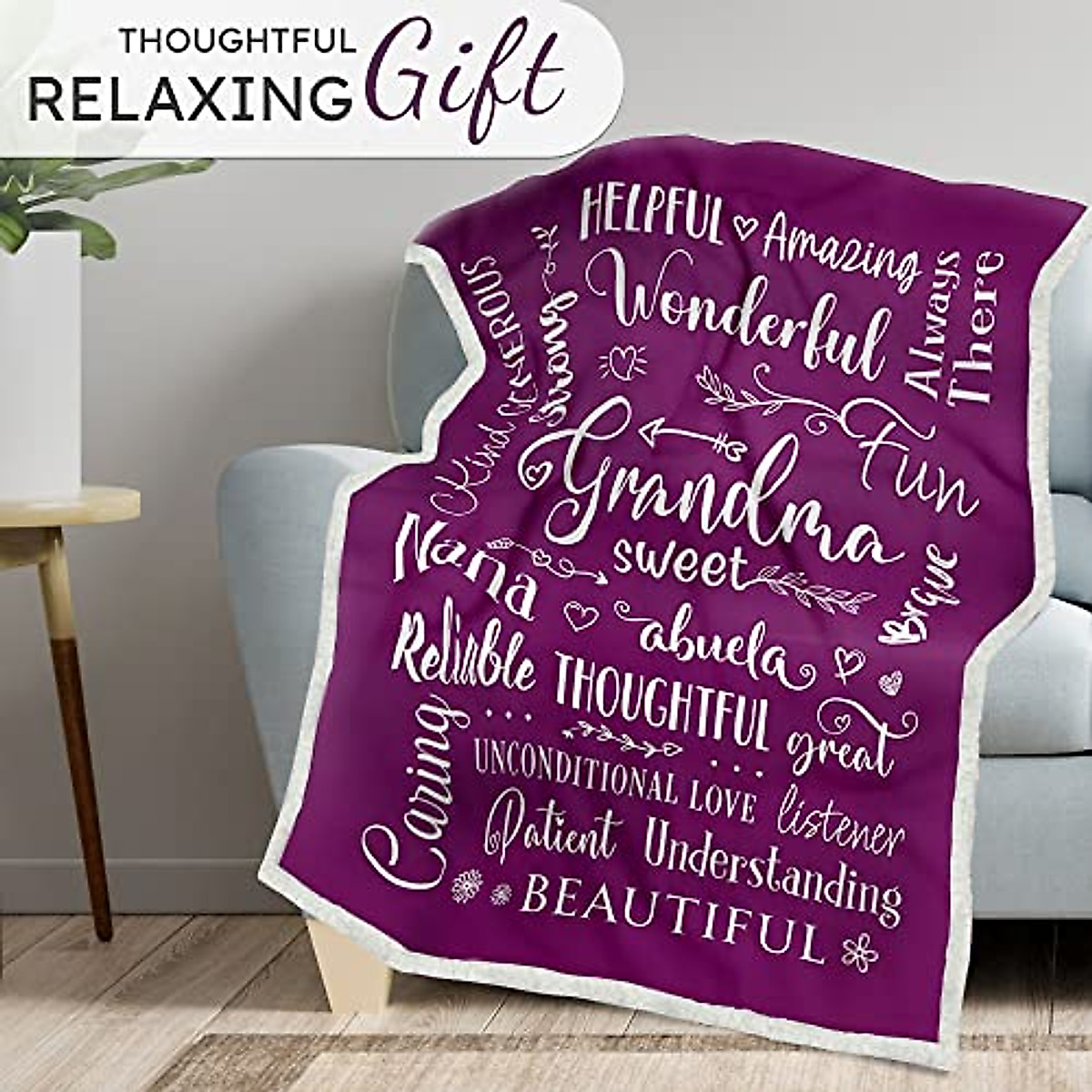 SIMORAS Grandma Blanket with Sleep Mask, Socks and Gift Box - Grandma Throw Blanket for Christmas, Mothers Day - Grandma Gifts for Grandmother Birthday - Fleece Blanket, Purple 60" x 50"