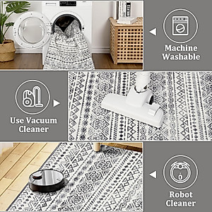 Zacoo Area Rug Living Room Rugs: 9x12 Large Soft Washable Farmhouse Neutral Rug with Non Slip Backing Black and White Rug Indoor Floor Carpet for Bedroom Dining Table Home Office Grey 9'x12'