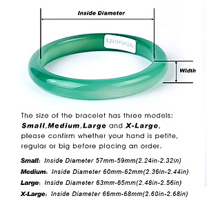 LIU'S TUNG Jade Bangle Bracelet for Women Girls Classcial Retro Chinese Style Natural Green Agate Bangle (Green, Medium Size (60-62mm))