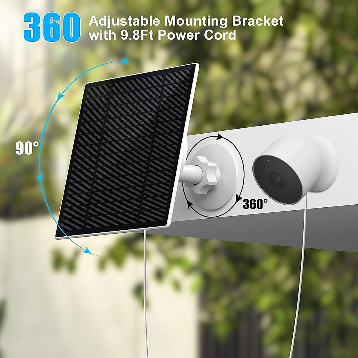 Solar Panel for Google Nest Cam Outdoor or Indoor,5W IP66 Waterproof Solar Panel for Google Nest Camerawith 9.84Ft Charging Cable & 360° Mount