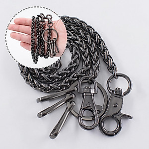QzoneLife® 18.5inch Metal Wallet Chain Pocket Keychain with Lobster Clasps and 3 Keychain Rings Heavy Waist Jeans Chain for Keys, Men Wallet, Pants, Belt Loop, Handbag Black