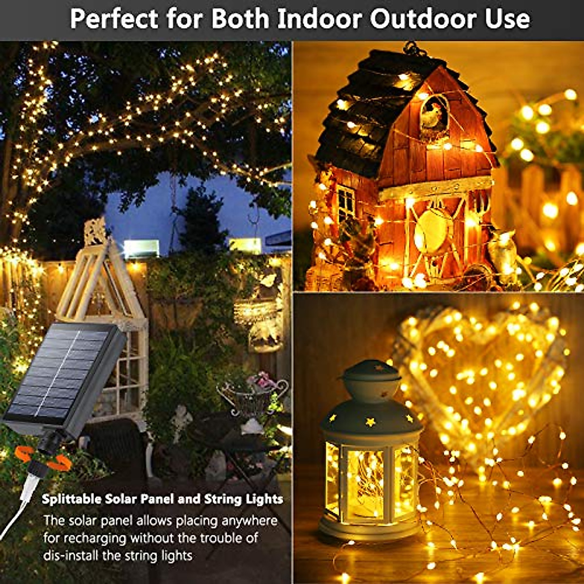 Brizled Solar Fairy Lights, 2 Pack Total 132ft 400 LED Solar String Lights Waterproof, 8 Modes Outdoor Solar Twinkle Lights, Solar Powered Garden Lights String for Indoor Outside Warm White
