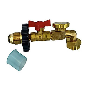 GUOFALDE POL Propane Refill Elbow Adapter with Gauge, 90 Degrees Propane Refill Pressure Adapter with ON-Off Control Valve, for Camping Grill 1Lb Bottle Tank