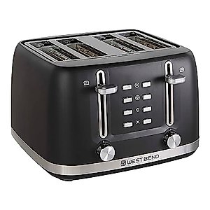 West Bend Toaster 4 Slice Extra-Wide and Deep Slots with 3 Functions and 7 Shade Settings Manual Lift Lever and Auto-Shut Off, 1500-Watts, Black