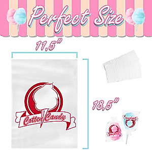 Cotton Candy Bags, Cotton Candy Supplies, Cotton Candy Bags With Ties, 11 1/2" x 18 1/2" Printed, Clear .80 mil plastic, Paperboard Header, Easy Tear Off (300 Bags)