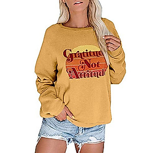CHYRII Women's Round Neck Letter Print with Setting Sun Long Sleeve Casual Sweatshirt Pullover Tops Yellow S