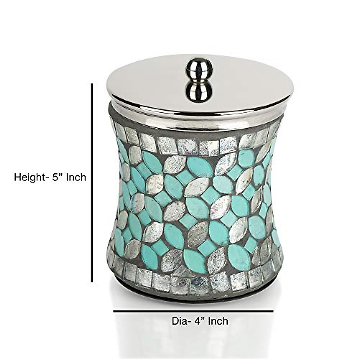nu steel Sea Foam Q-tip Jar in Aqua Blue/Silver Glass Mosaic/ Stainless Steel for Bathrooms & Vanity Spaces