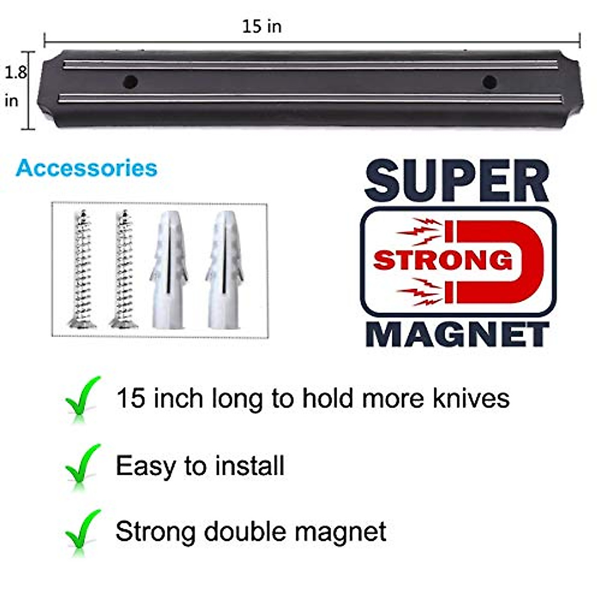 Magnetic Knife Strip Holder Rack Tool Bar Magnet 15 Inch Multipurpose Magnetic Knife Rack Strong Powerful Kitchen Storage Display Organizer Easy Install Secure Laundry Garage Workshop Shed