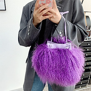 Real Mongolian Fur Luxury Lamb Fur Womens Girls Shoulder Tote Bags Lavender