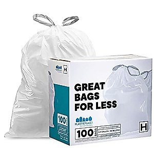 Plasticplace simplehuman (x) Code H Compatible (100 Count) Drawstring Garbage Liners, White