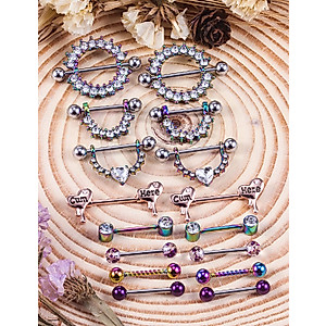 Cisyozi Nipple Piercing Jewelry 14G Nipple Rings for Women Rainbrow Stainless Surgical Steel Nipple Shield Nipplerings Ring Barbell Bar Body Piercing Jewelry for Women 14mm