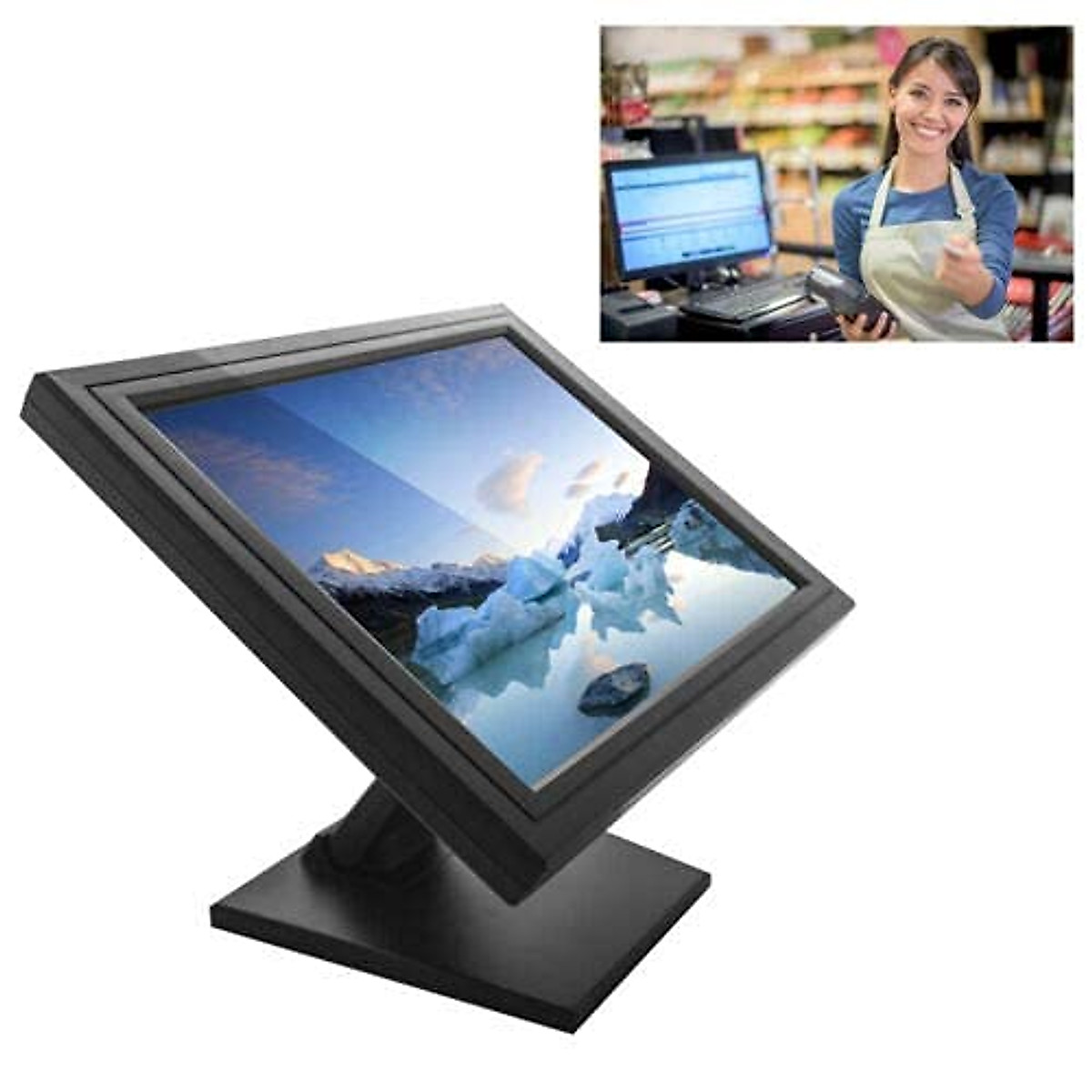 LOYALHEARTDY 17" LCD Touchscreen Monitor with Multi-Position POS Stand, for Office, Retail, Restaurant, Bar, Gym, Warehouse