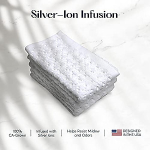 Sutera - Wash Towels Extra Absorbent Silverthread Washcloths Set - Pack of 4 White - 100% CA-Grown Cotton - Luxury Soft Durable Quick Drying Fabric Bathroom Face Cloths 12"x12"