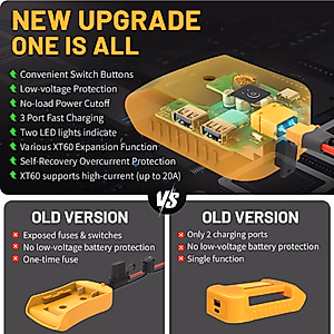 Azocek Multi-Functional USB Charger Adapter & 20V Battery Adapter for Dewalt 20V Battery, with 2 USB Ports & 1 Type-C Fast Charging Ports, with DC XT60 Port for DIY(1-Pack)