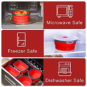 Dandat 16 Pcs Collapsible Food Storage, Silicone Food Storage Containers with Lids Including 8 Round Bowls, 8 Rectangle Bowls Collapsible Freezer Bowls Sets for Dishwasher Freezer Safe (Red)