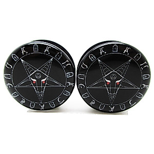 Pierced Republic Pair* Black Baphomet Pentagram Ear Plugs - Acrylic Screw-On - 10 Sizes (00 Gauge (10mm))