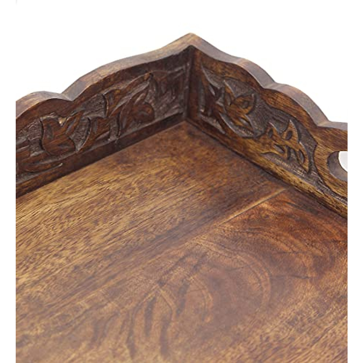 Hand Carved Wooden Serving Tray - Decorative Breakfast Tray with Handles - Rustic Wooden Food Tray with Intricate Detail - Unique Furnishing Accent - Natural Finish - 17 x 13 x 2.5 Inch - COTTON CRAFT