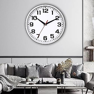 Rulart Wall Clock Battery Operated Bedroom - Modern Kitchen Small Silent Analog Round Simple Quiet Quartz Black Wall Clocks Non Ticking Bathroom Office Garage School