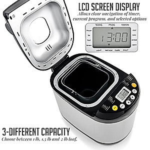 OVENTE Bread Maker Machine with Gluten Free Setting, 19 Preset Menu, Digital Display and Nonstick Baking Pan, Perfect for Homemade Loaf, Sourdough, Wheat, Dough, Black BRM5020B