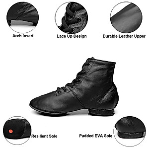 MSMAX Jazz Shoes for Women Black Leather Renaissance Boots for Men 7 M US Women