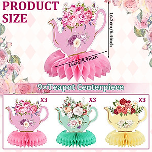 Jexine 9 Pcs Tea Party Centerpieces for Tables Princess Party Floral Teapot Honeycomb Decorations Tea Party Table Decor Teapot Decors for Summer Birthday Baby Shower Wedding Supplies (Classic Style)