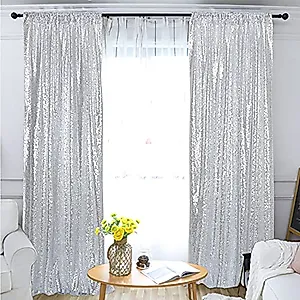 New Year Sequin Silver Curtains, Select You Size, 4FT*8FT Sparkly Silver Sequin Fabric Photography Backdrop, Best Wedding/Home/Party Fashion Decoration