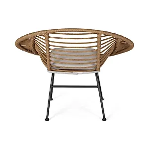 Christopher Knight Home Aleah Indoor Woven Faux Rattan Chairs with Cushions (Set of 2), Light Brown and Beige Finish