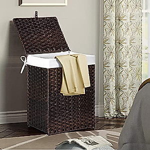 GREENSTELL Laundry Hamper with Lid, 90L Clothes Hamper with 2 Removable Liner Bags & 2 Mesh Laundry Bags, Handwoven Synthetic Rattan Laundry Basket for Clothes, Toys in Bathroom, Bedroom Brown