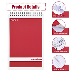 EOOUT Top Spiral Steno Pads 5 Pack, 6x9 Inches, 80 Sheets White Paper Gregg Rule, 5 Assorted Covers Steno Notebooks for Writing Notes in School, University, College, Office