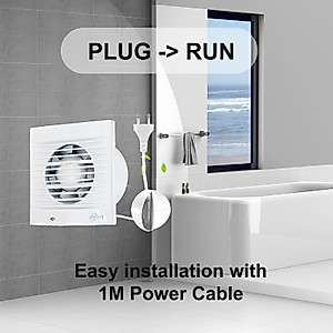 EINTTAX 4 Inch Bathroom Exhaust Fan, Wall/Window Mount Ventilation Bathroom Vent Fan, 34dB Low Noise, 12W, White, US Plug (EIN-E10)