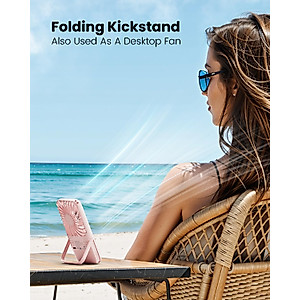 Gaiatop Handheld Mini Fan, 3 Speed Portable Lash Fan Makeup Mirror with LED Light, 2000mAh USB Rechargeable Personal Desk Fan with Stand, Small Hand Fan for Outdoor Travel Gifts for Women Girls Pink