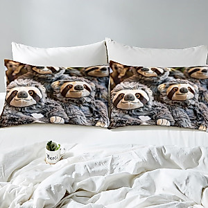 Feelyou Cute Sloth Bedding Set for Girls Boys Children Cartoon Animal Themed Comforter Cover Decorative Lazy Sloth Duvet Cover Funny Style Bedspread Cover Twin Size 2Pcs Bedclothes