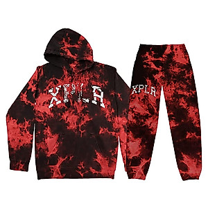 XPLR Shatter Red Tie Dye Two Piece Set Sam and Colby Hoodie Jogger Pants Long Sleeve Sweatshirts+Sweatpants (WP06544-Hoodie+Pants,XL)