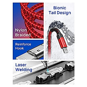 JSAUX 【Apple MFi Certified】 Lightning Cable 6ft, iPhone Charger Cable Nylon Braided Heavy Duty, Upgraded C89 USB Lightning Cord for iPhone 11 Xs Max X XR 8 7 6s 6 Plus SE 5 5s, iPad, iPod-Red